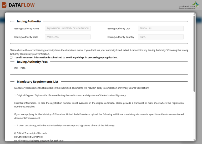DHA DataFlow Fees 2025:dataflow Payment, dataflow verification