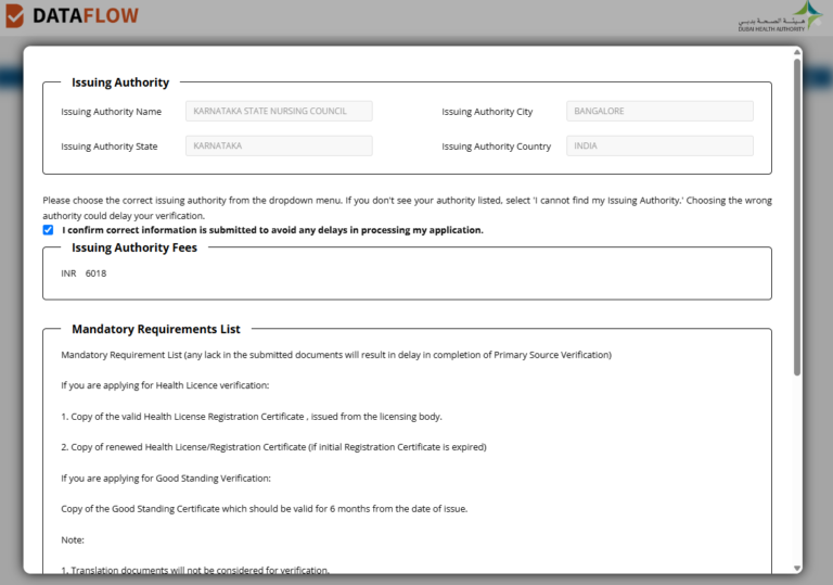 DHA DataFlow Fees 2025:dataflow Payment, dataflow verification